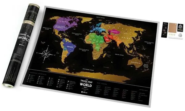 Stírací mapa světa Travel Map of the World Black