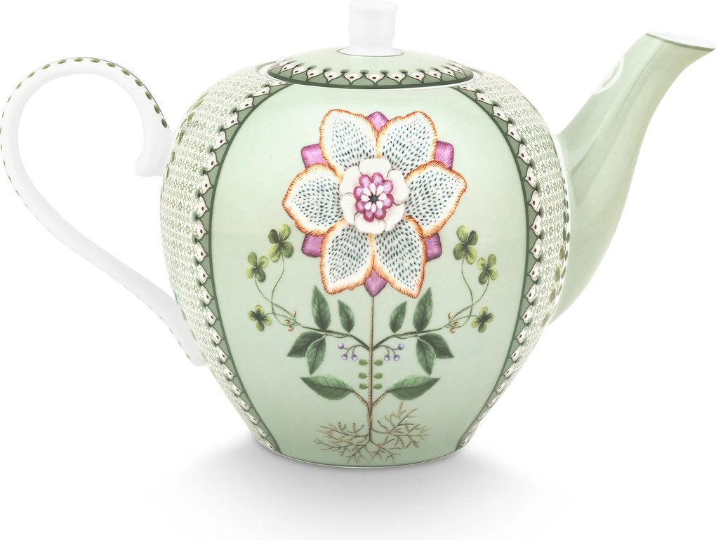 Pip Studio Lily & Lotus čajová konvice 1,6l, zelená (Porcelánová čajová konvice)