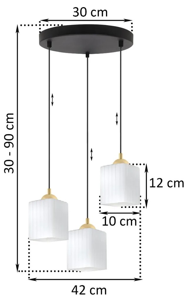 Závěsné svítidlo Riffle Square, 3x bílé skleněné stínítko, b/g, o