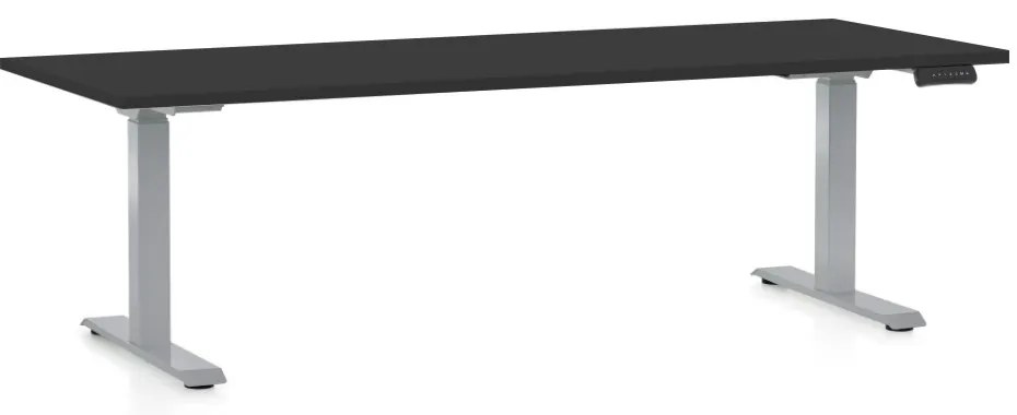 Výškově nastavitelný stůl OfficeTech D, 200 x 80 cm, šedá podnož, černá