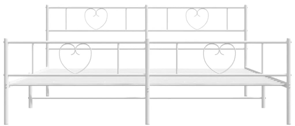 Kovový rám postele s hlavovým a nožním čelem bílý 200 x 200 cm - Default Title