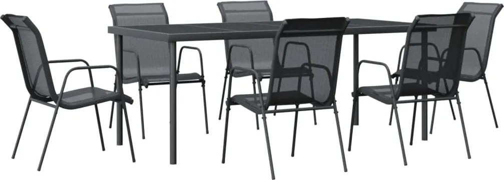 7dílný zahradní jídelní set černý ocel a textilen 3200680