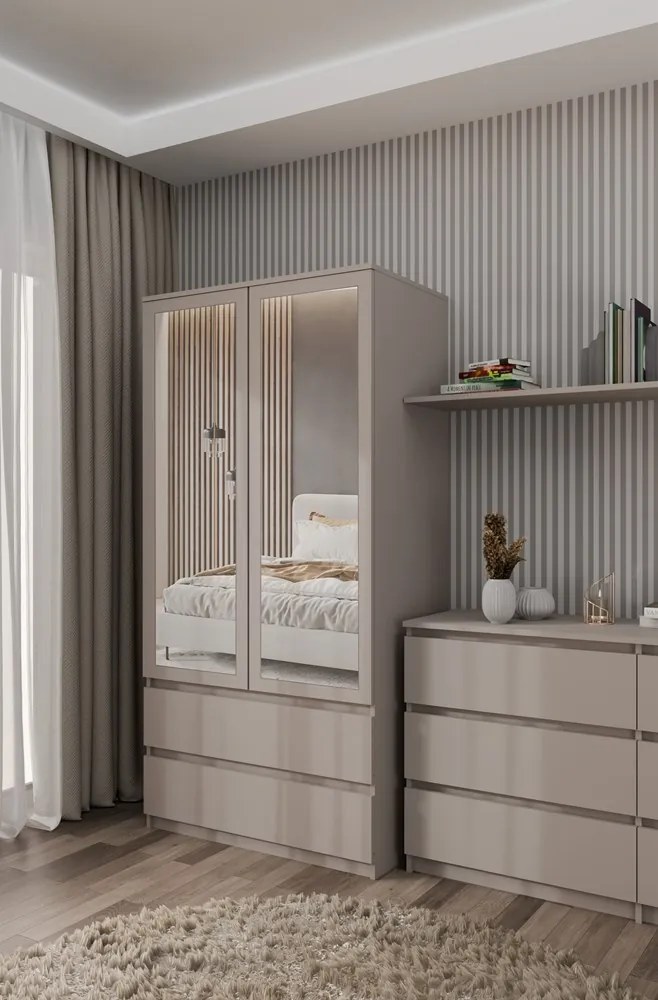 Šatní skříň se zrcadlem MALWA SS-90 hlína