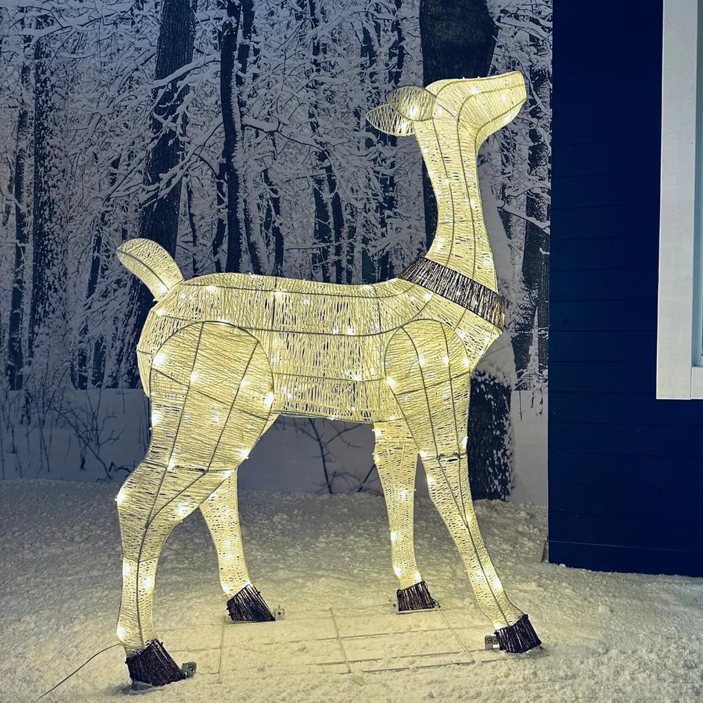 3D LED svítící laň, 150 cm, teple bílá, 140 LED, IP44 venkovní