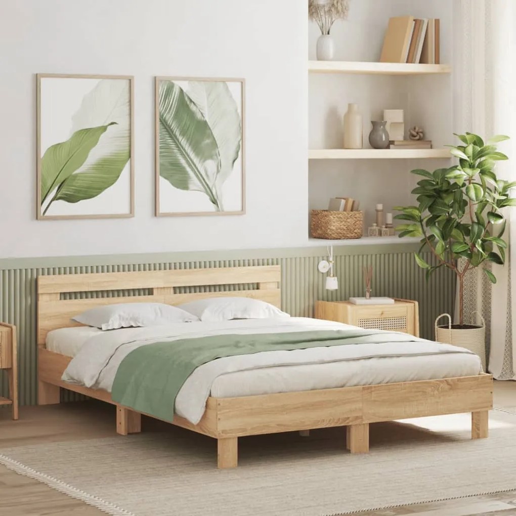 Rám postele s čelem a LED osvětlením dub sonoma 150 x 200 cm 3207541