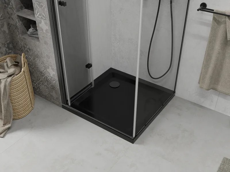 Mexen Lima, sprchový kout 90 (dveře) x 90 (stěna) cm, 6mm čiré sklo, černý profil + SLIM černá sprchová vanička 5cm s černým sifonem, 856-090-090-70-00-4070B