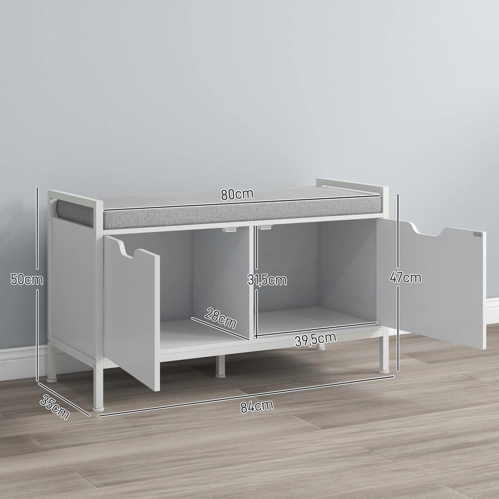 HOMCOM Lavice na boty se sedákem s odnímatelným polstrováním pro 4 páry bot - Lavice do předsíně, chodby, obývacího pokoje 84x35x50 cm Bílá