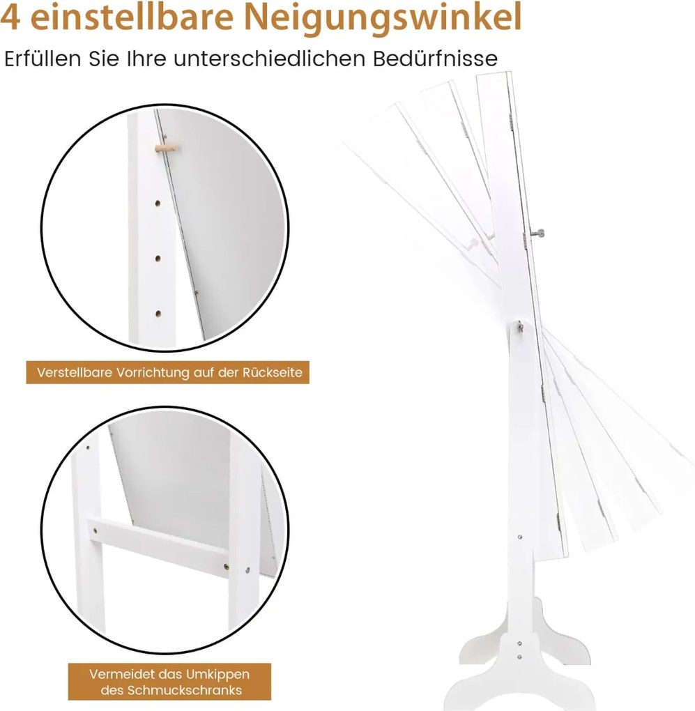 Costway Uzamykatelná skříňka na šperky stojící design s nastavitelným úhlem