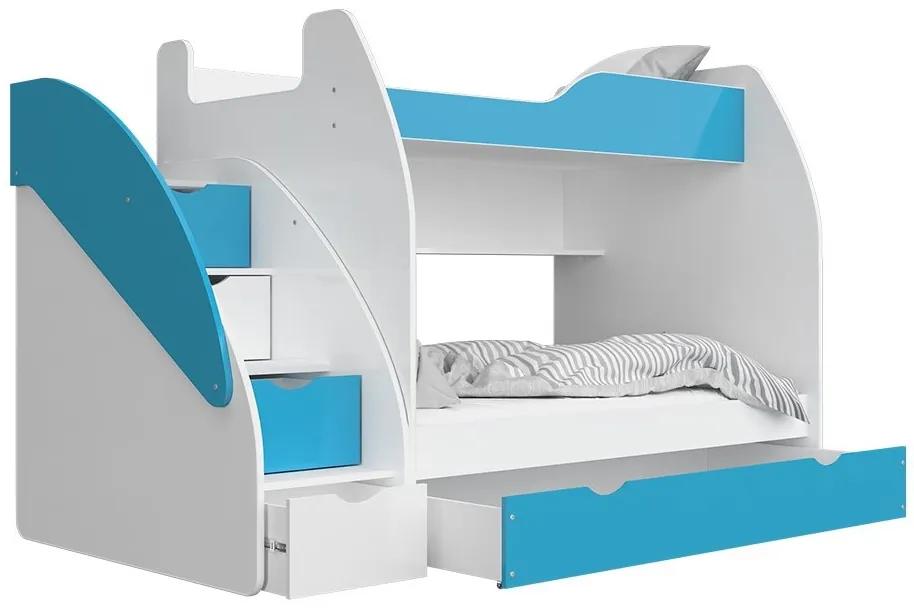 Dětská patrová postel se schůdky a úložným prostorem LEA - modrá