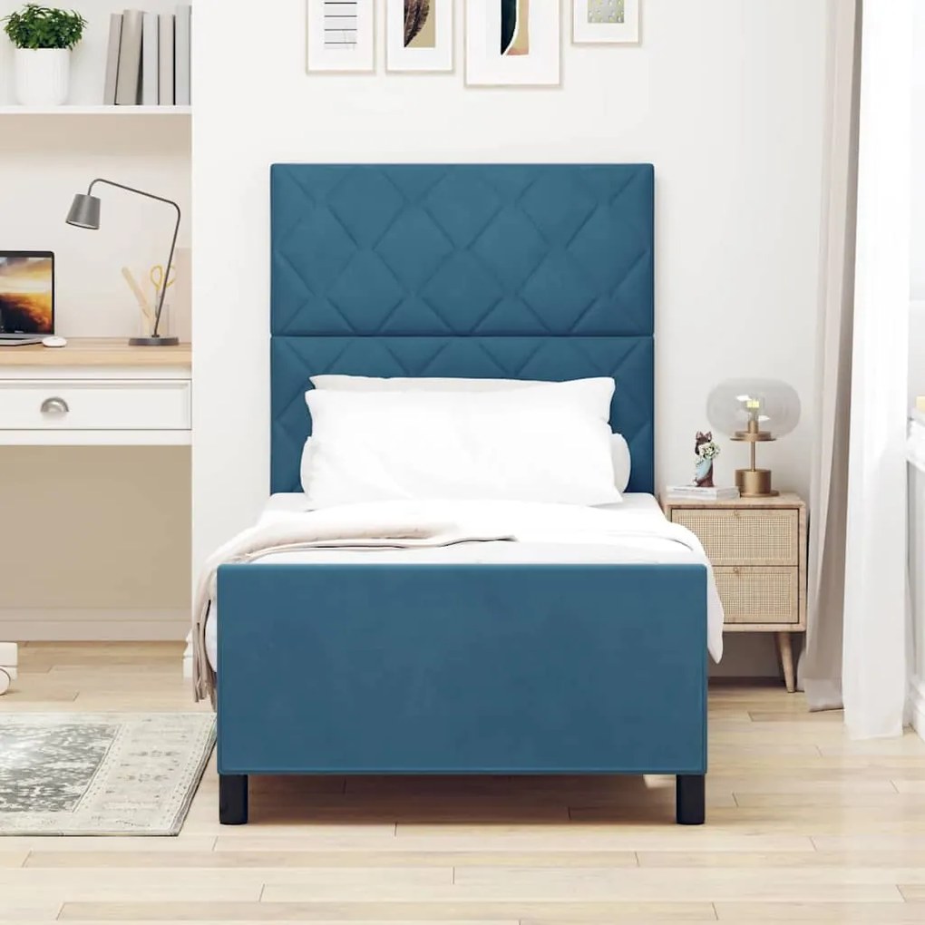 Postel s boxspringem s čelo Tmavě modrá 90 x 190 cm samet 3344979