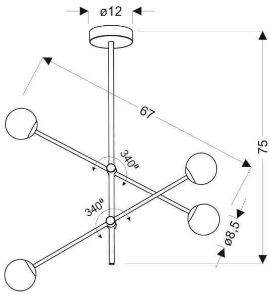 Lustr na tyči PAKSOS 4xG9/5W/230V černá