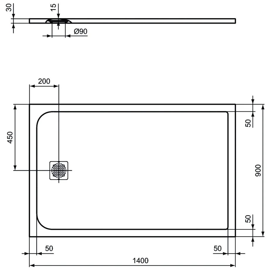 Ideal Standard Ultra Flat S - Sprchová vanička 140 x 90 cm, betonových šedá, K8256FS