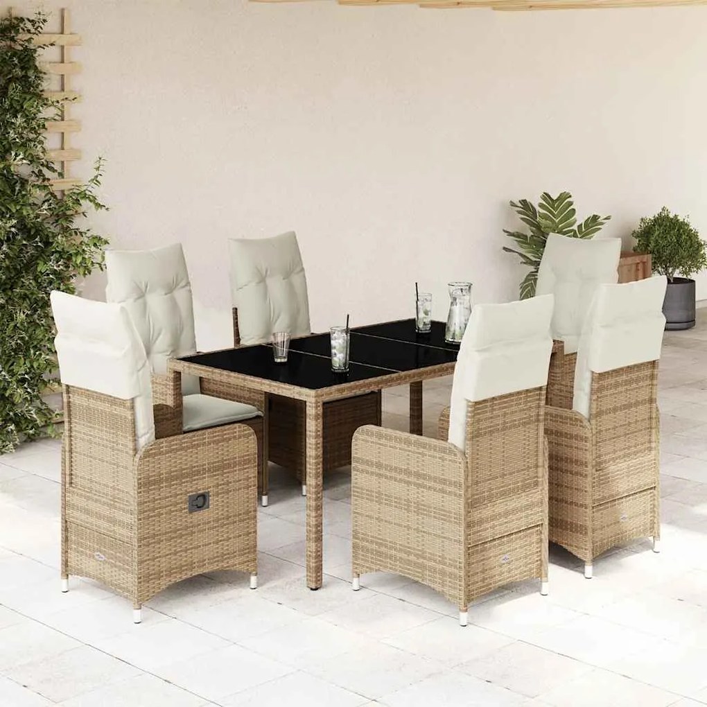 7dílný zahradní bistro set s poduškami béžový polyratan 3277099