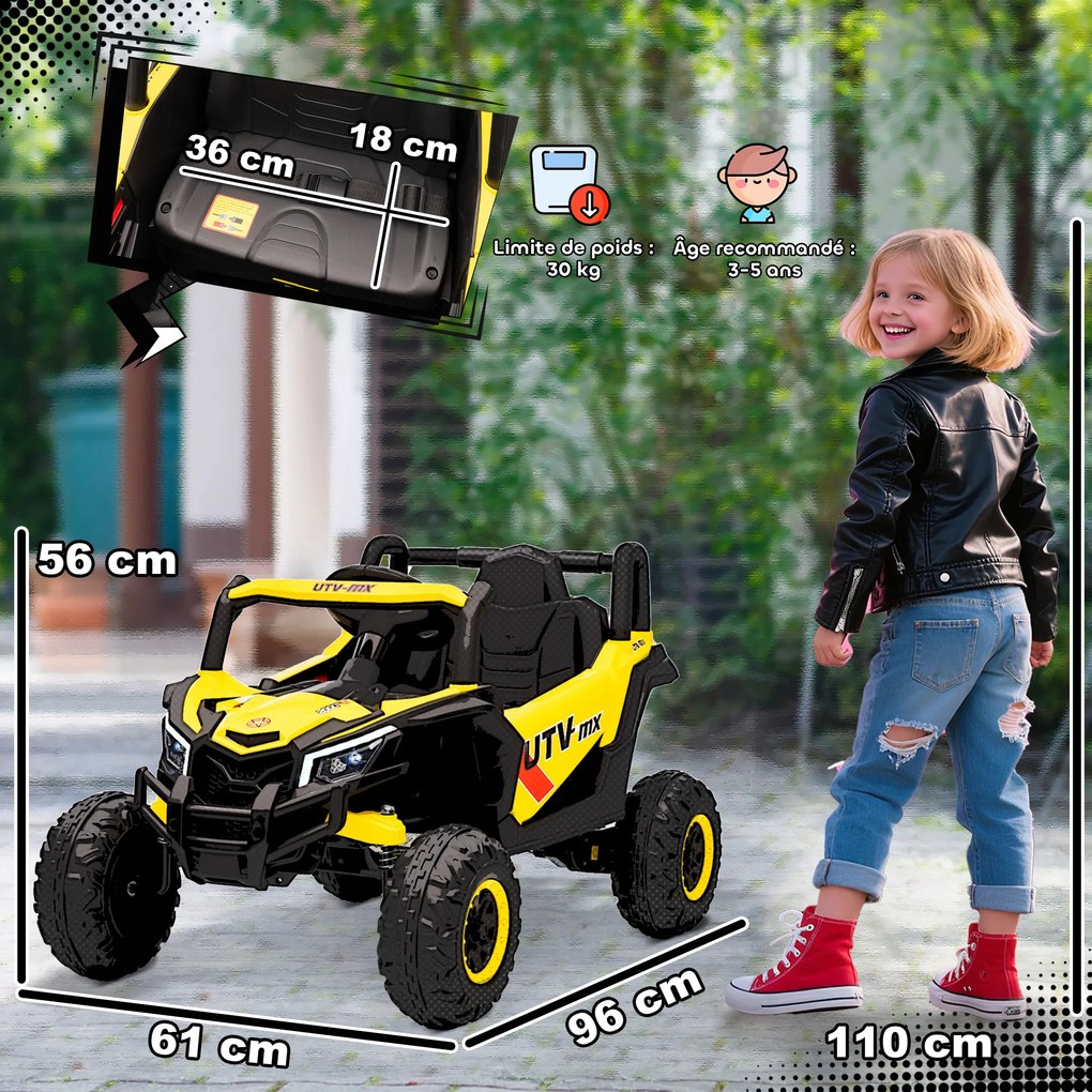 AIYAPLAY Dětské elektrické auto UTV 12 V, dětský elektrický buggy s dálkovým ovládáním, 96 x 61 x 56 cm, žlutá