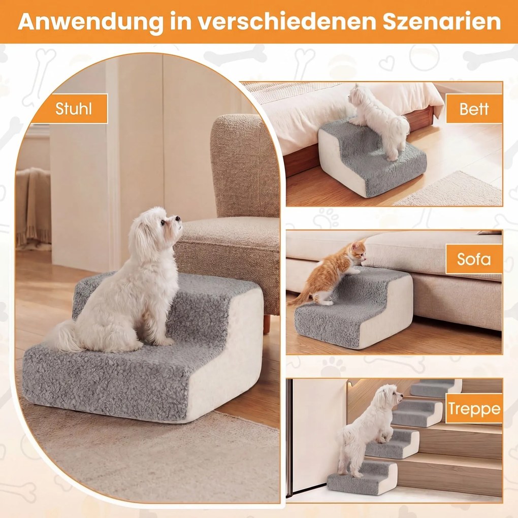 Costway 2-Step Dog Ramp vyrobená z pěny s omyvatelným potahem a protiskluzovou
