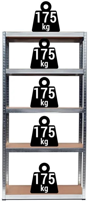 Regál 180x90x30 cm stříbrný