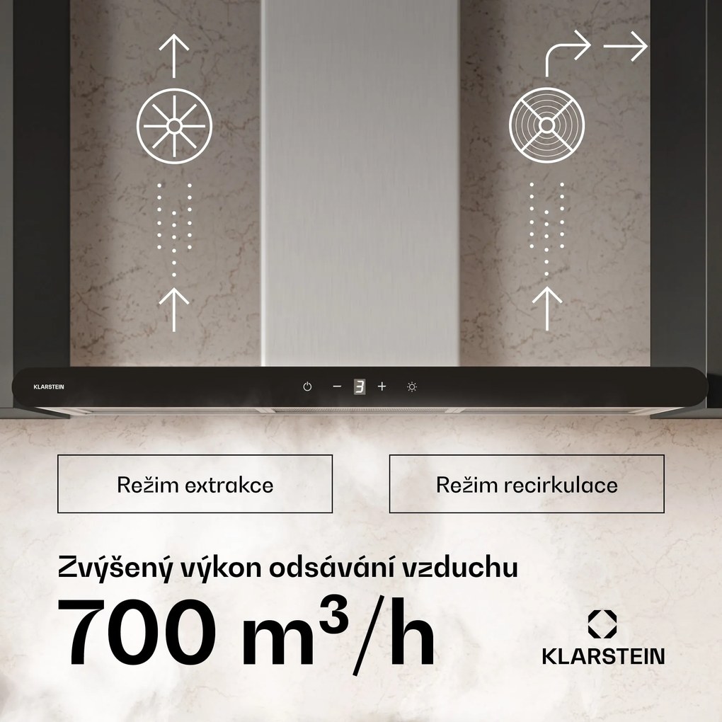 Klarstein Digestoř CurveVent, 700 m³/h, Touch, LED, 110 W, EEK A+