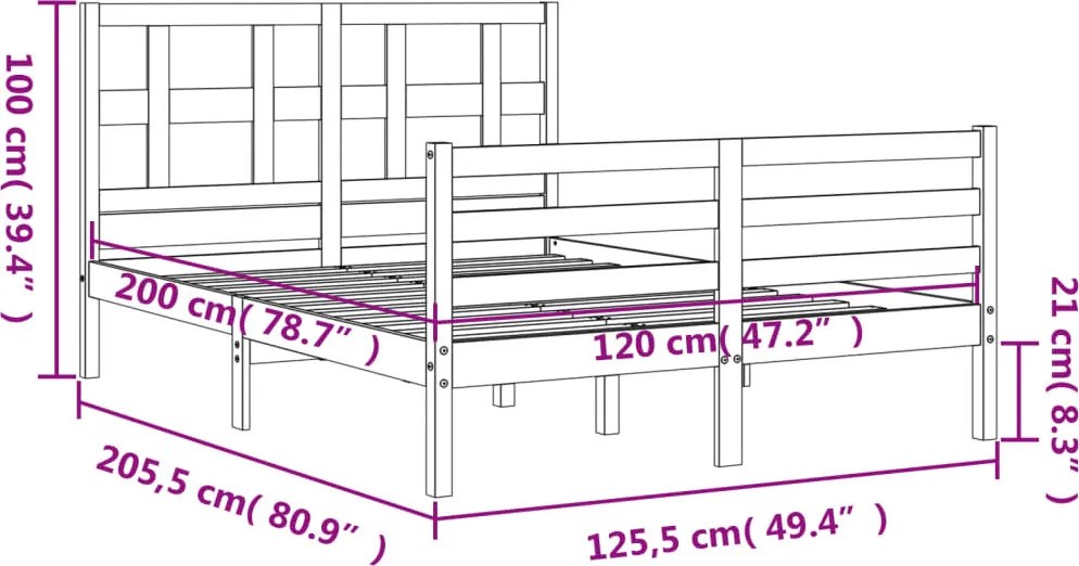 vidaXL Rám postele s čelem 120 x 200 cm masivní dřevo [3194828] Barva: Černá