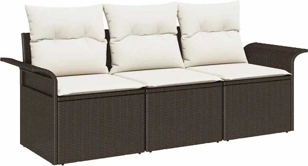 Set pohovek 3 ks 3-Počet míst Hnědá a krémová polyratan 3345218