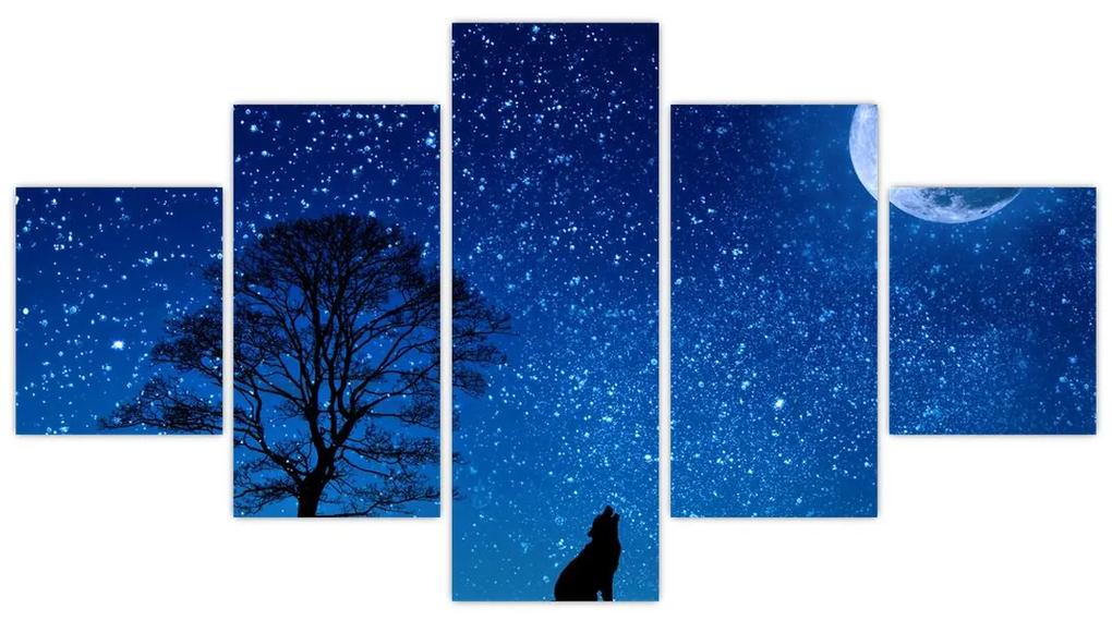 Obraz vlka vyjícího na měsíc (125x70 cm)