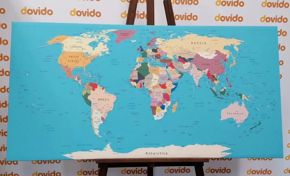 Obraz na korku mapa světa s názvy