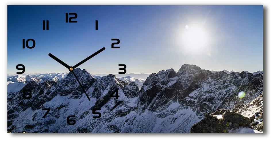 Wallmuralia Skleněné hodiny na stěnu tiché Zima v Tatrách 60x30 cm