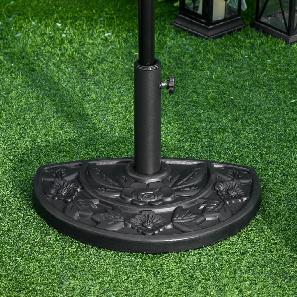 Stojan na slunečník Outsunny 9kg podstavec na zahradní slunečník s motivem květin pro tyče slunečníku Ø35/38/48 mm, HDPE, půlkruhový, černý | Aosom.de