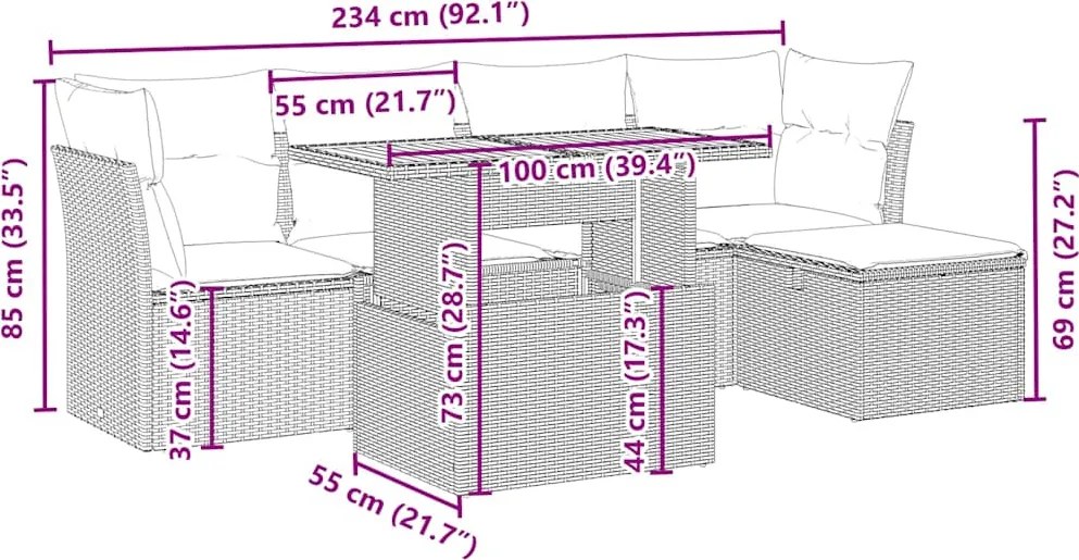 6dílná zahradní sedací souprava s poduškami béžová polyratan 3275466