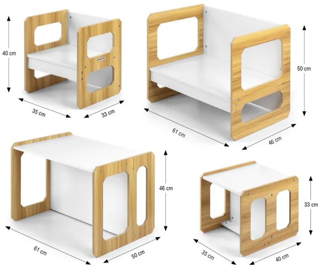 Dětský stůl Stella 3v1 naturální se židlí