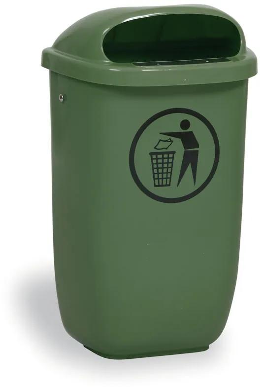 Venkovní odpadkový koš na sloupek, 50 l, 425 x 320 x 780 mm, tmavě zelený