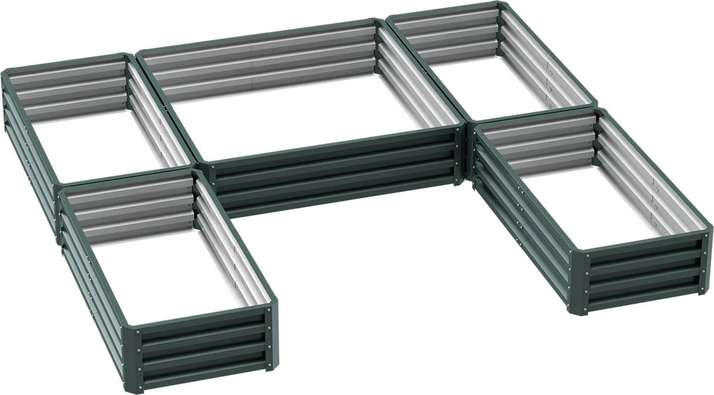 Outsunny Modulární ocelová zahradní čtvercová nádobka na zeleninu, sada 5 květináčů pro zeleninu, rostliny, květiny, rozměry 245L x 242W x 31H cm, ze…