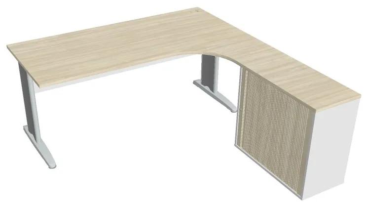 Sestava stolu a rol. skříně levá 180 cm - Hobis Cross CE 1800 HR L Dekor stolové desky: akát, Dekor lamino podnože: bílá, Barva nohou: Stříbrná