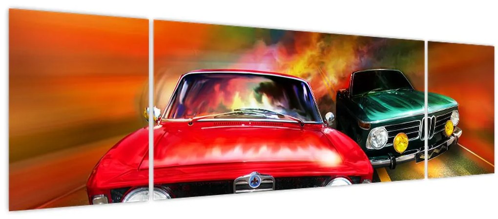 Obraz - Retro závodní auta (170x50 cm)