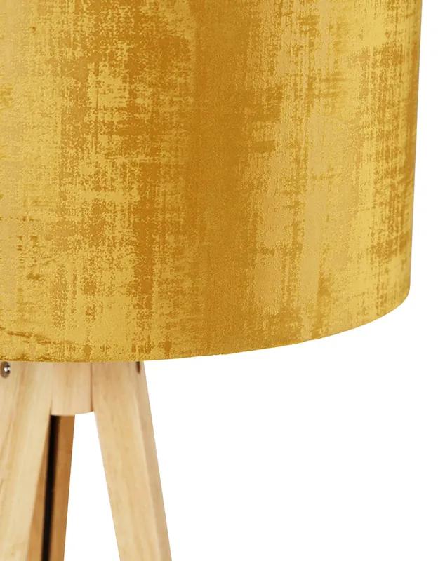 Stojací lampa dřevěná s látkovým stínidlem zlatá 50 cm - Stativ Classic