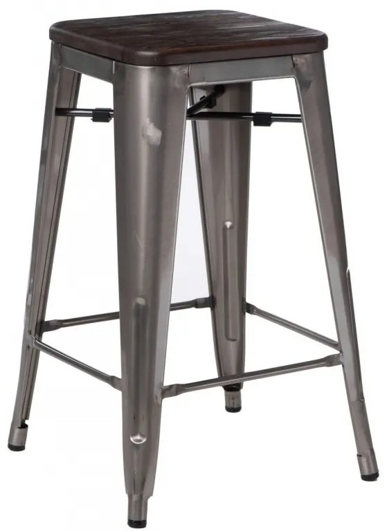 Barová židle Tolix 65, metalická/kartáčovaný ořech