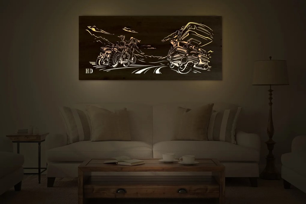 Li-Go "Motorkáři" světelný obraz 230V 120x50 cm provedení povrchu: dub světlý