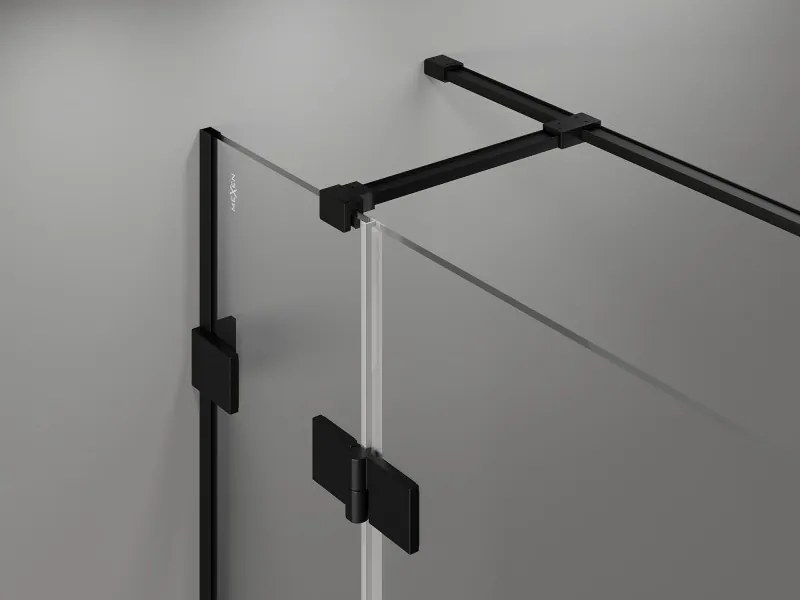 Mexen Lunar T výklopný sprchový kout pravý 115 x 110 cm, čiré sklo, černá matná, 834T-115-110-70-00-P
