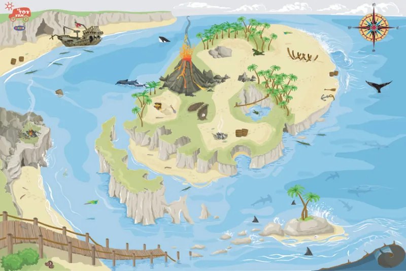 dvěděti Le Toy Van Hrací koberec PLAYMAT pirátský ostrov 80x120cm