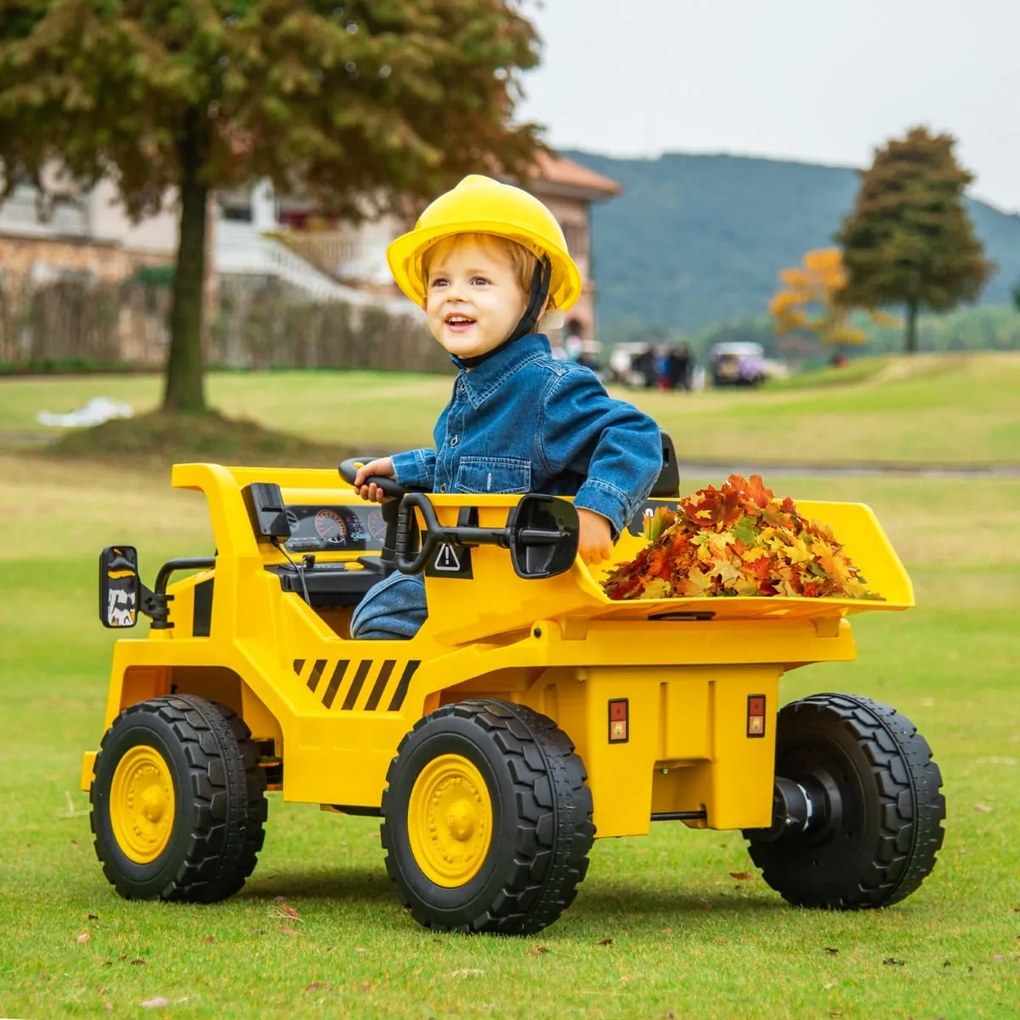 Costway Dětské elektrické auto Caterpillar 12 V skládací sklápěč s pískovou
