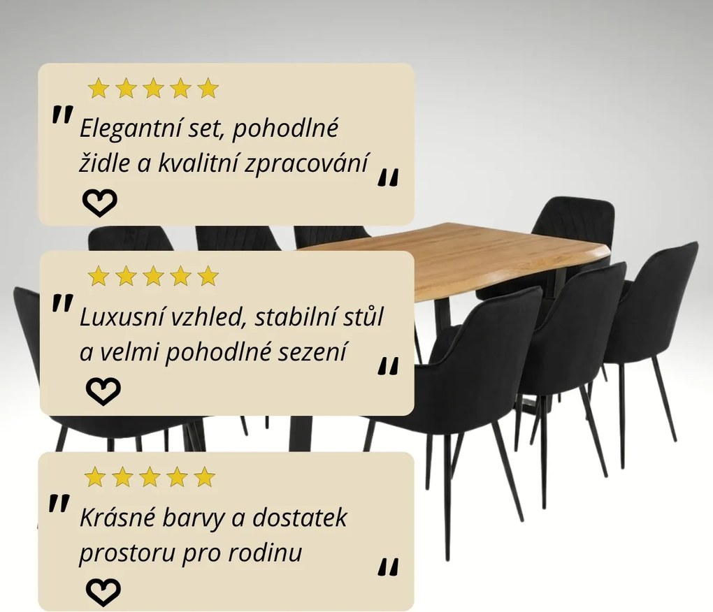Vikio Jídelní set pro 8 osob 180x90 cm dub noha U černá židle s područkami VJS168-8C