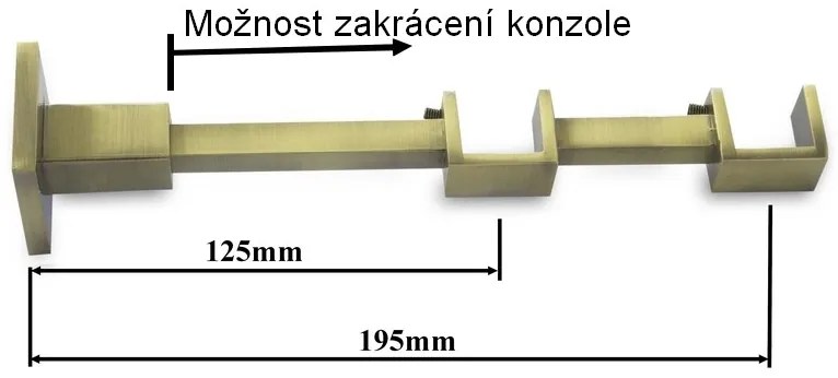 Garnýž kovová 190 cm dvouřadá - dvojitá 20x20 Tron starozlatá