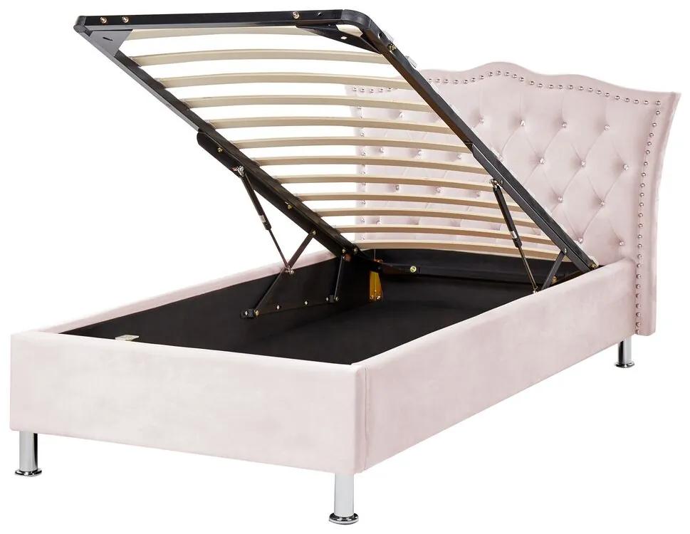 Sametová postel s úložným prostorem 90 x 200 cm růžová METZ Beliani