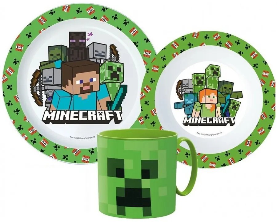 Sada plastového nádobí Minecraft s hrnkem - 3 dílná souprava