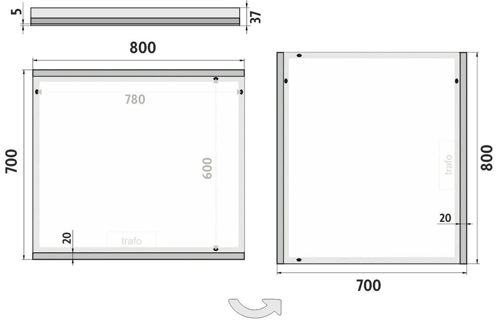 Nimco LED zrcadlo 800x700 - ZP 12003