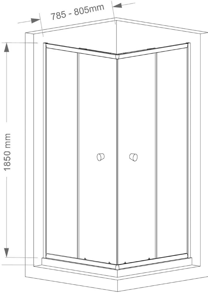 Aqualine Aqualine, AGGA čtvercová sprchová zástěna 800x800mm, čiré sklo, HLF808Y