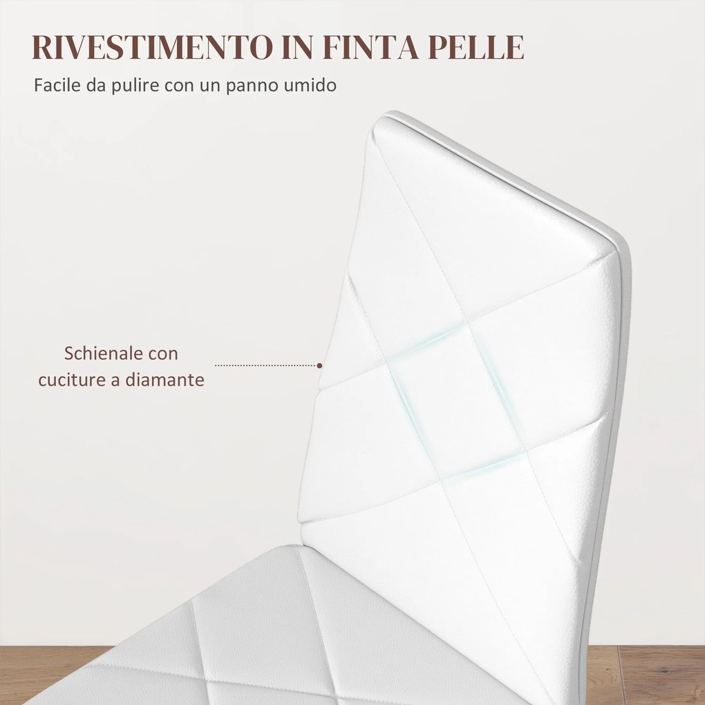 HOMCOM Set 2 čalouněných křesel s vysokým opěradlem, kuchyňské židle z umělé kůže s diamantovým prošíváním, protiskluzové nohy a ocelové nohy do obýv…