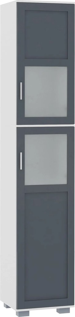 Kleankin Vysoká Koupelnová Skříň s 2 Skleněnými Dveřmi a Nastavitelnými Policemi 37x35x190 cm Bílá a Šedá | Aosom