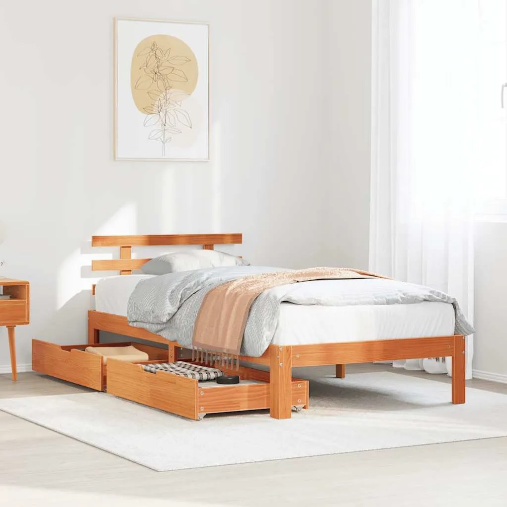 Rám postele se zásuvkami bílý 75 x 190 cm masivní borové dřevo