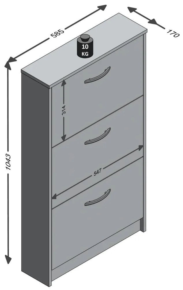 FMD Botník se 3 výklopnými přihrádkami bílý