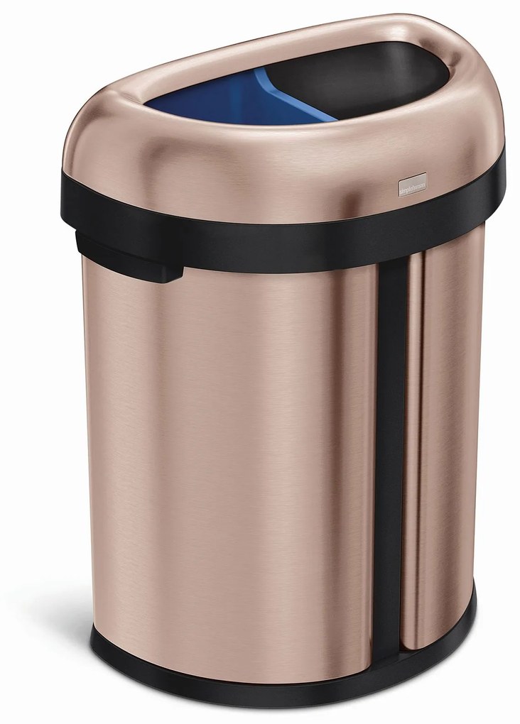 Koš Simplehuman na tříděný odpad – 66 l, dvojitý, otevřený, masivní nerez ocel, ROSE GOLD